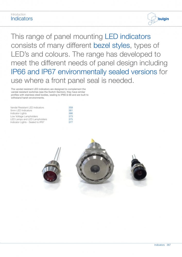 Bulgin indicator catalogue page 1