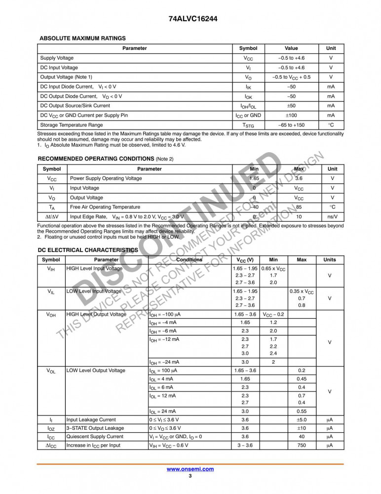 74ALVC16244 datasheet page 3