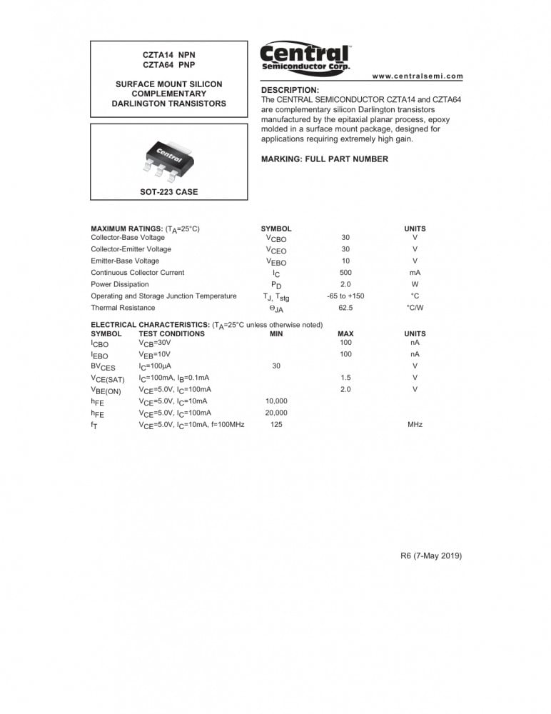 CZTA14 and CZTA64 datasheet page 1