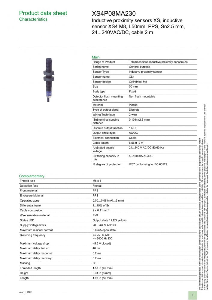 XS4P08MA230 technical document page 1