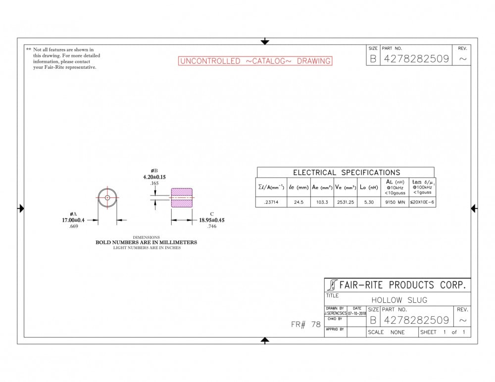 Fair-Rite 4278282509 technical document page