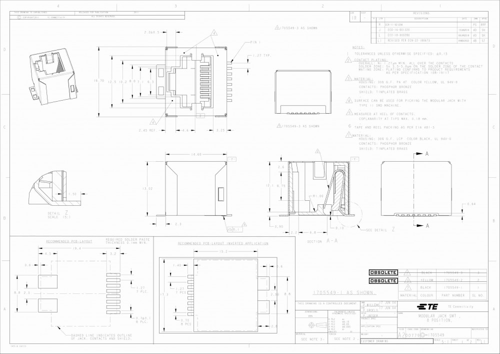 TE Connectivity 1705549-1 technical drawing page 1
