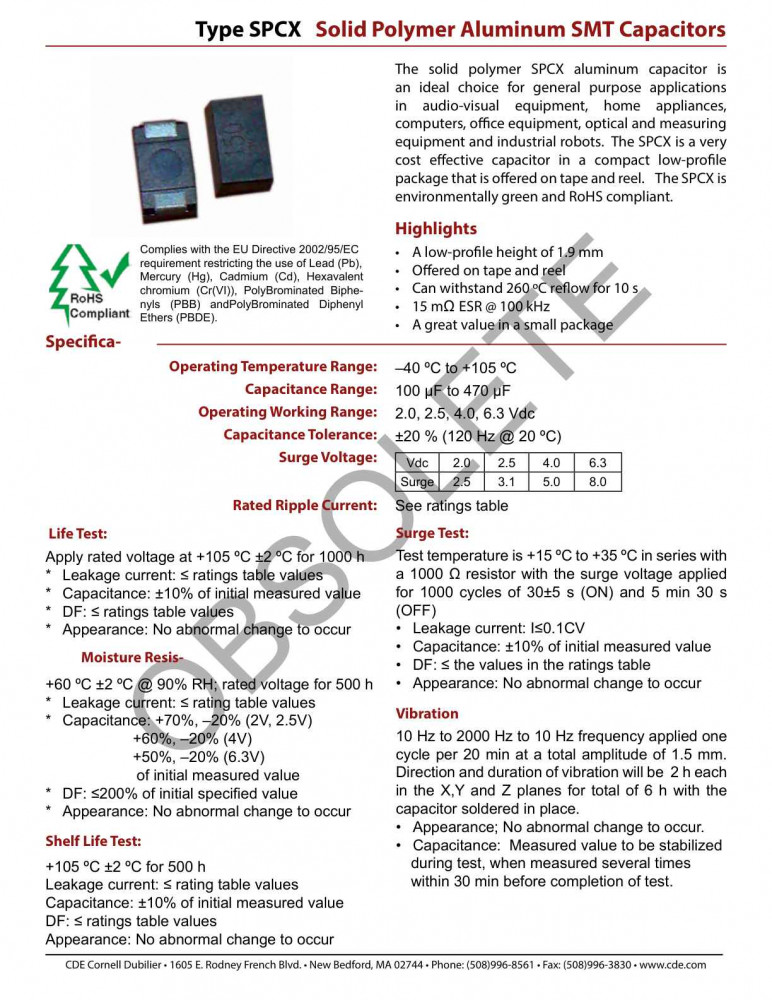 SPCX series datasheet page 1