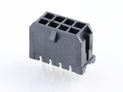 Micro-Fit 3.0 Vertical Header, 3.00mm Pitch, Dual Row, 8 Circuits, without Snap-in Plastic Peg PCB Lock, 1.52µm Matte Tin Plating, Glow-Wire Capable, Black for sale