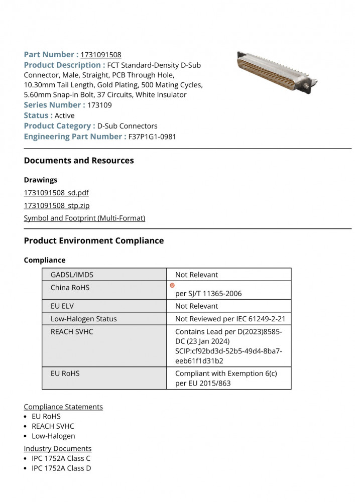 MOLEX 1731091508 technical document page 1