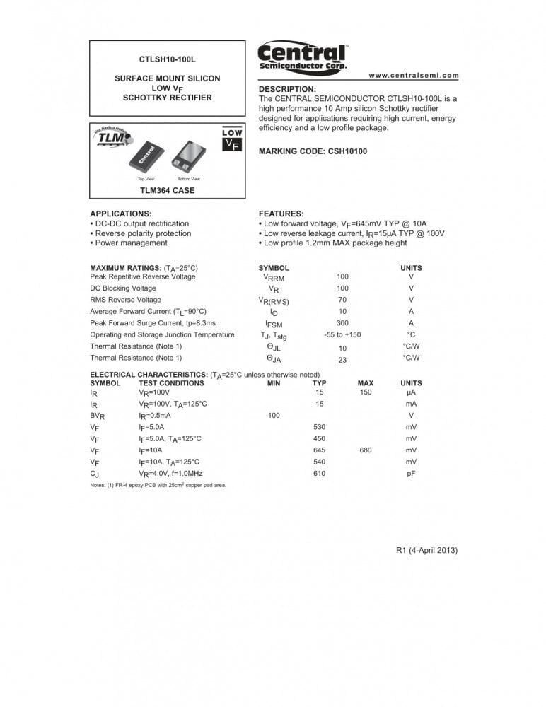 CTLSH10-100L datasheet page 1