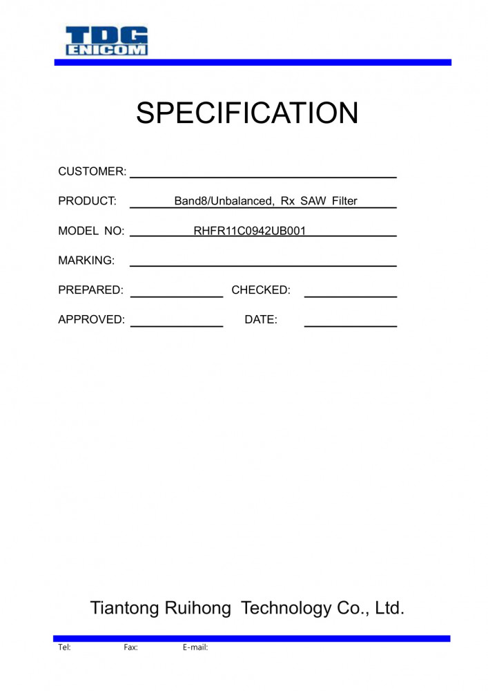 RHFR11C0942UB001 specification page 1