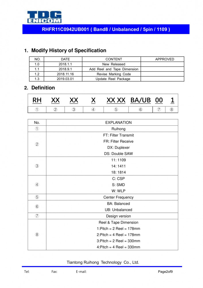 RHFR11C0942UB001 specification page 3