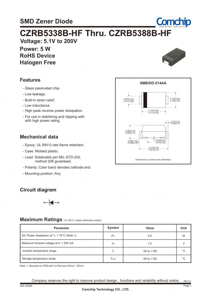CZRB5375B-HF datasheet page 1