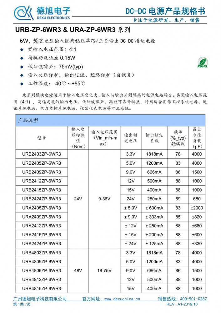 DEXU URB-ZP-6WR3 datasheet page 1