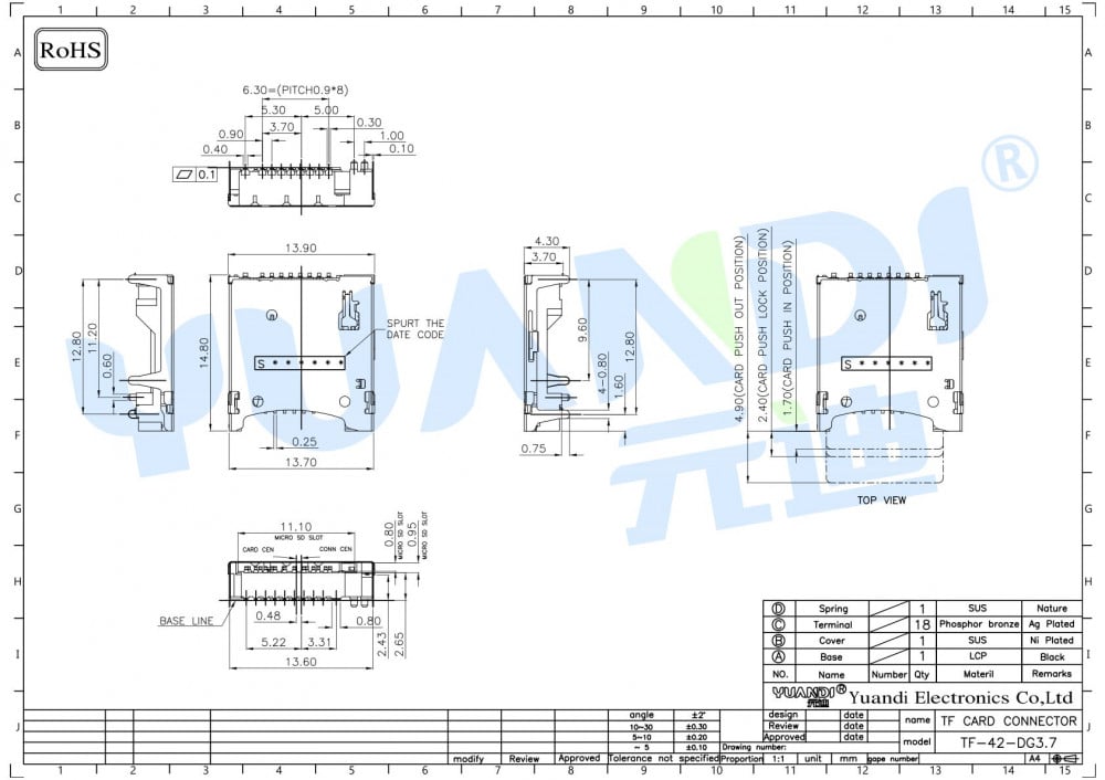 TF-42-DG3.7 technical drawing and component information