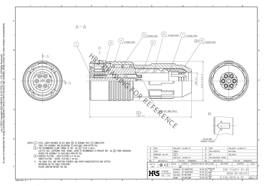 HRS HR30-6P-6S(31) technical drawing