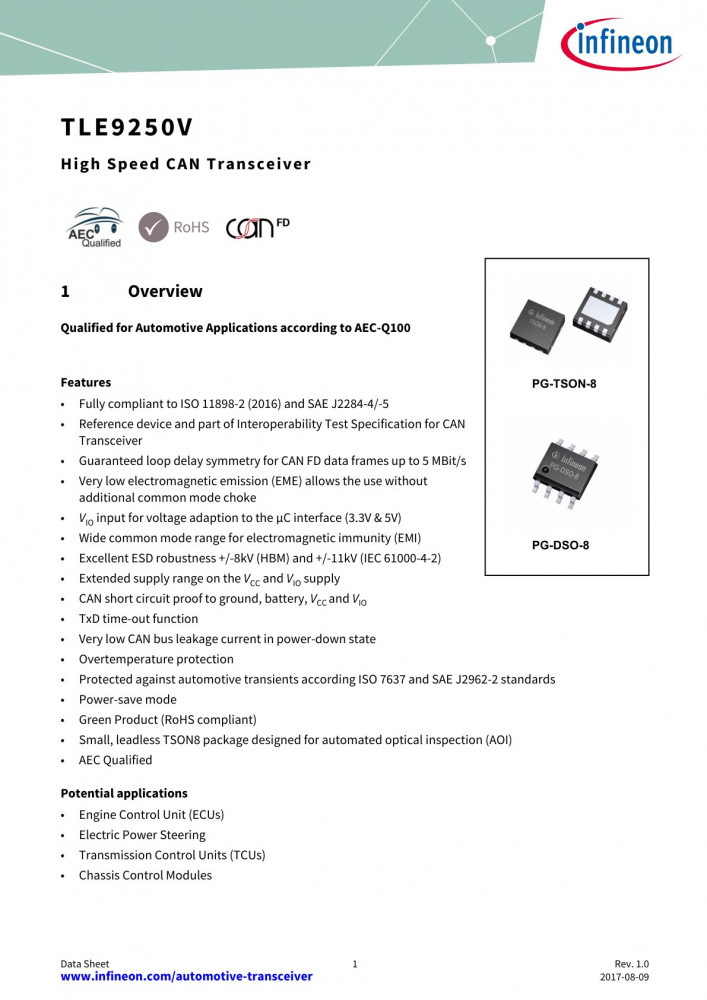 TLE9250V datasheet page 1