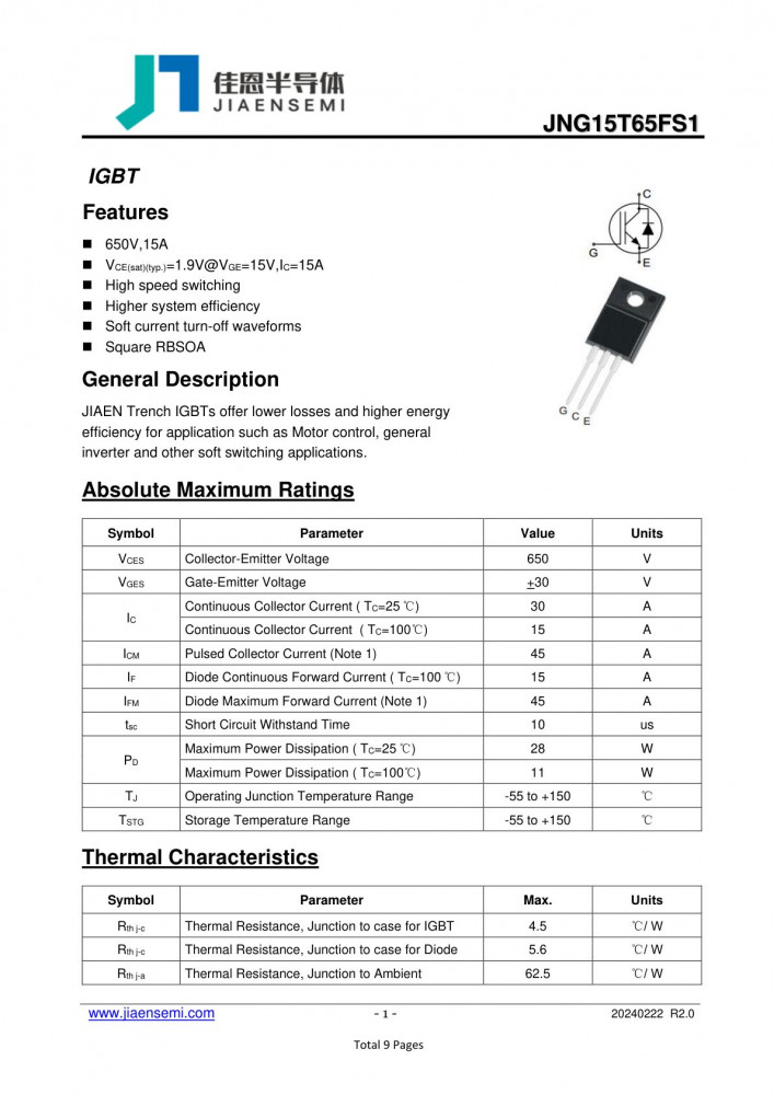 JNG15T65FS1 datasheet page 1