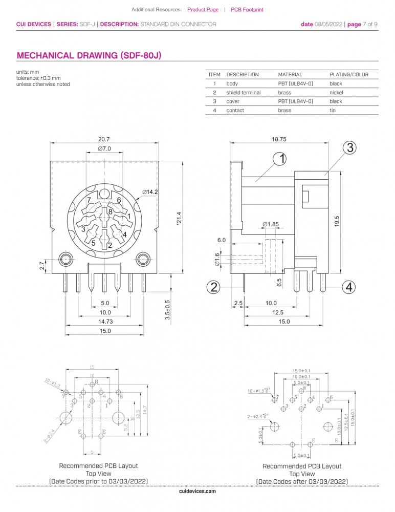 CUI SDF series PCB layout page