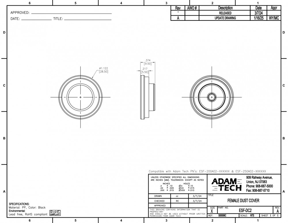 ADAM TECH ESF-DC2 female dust cover drawing