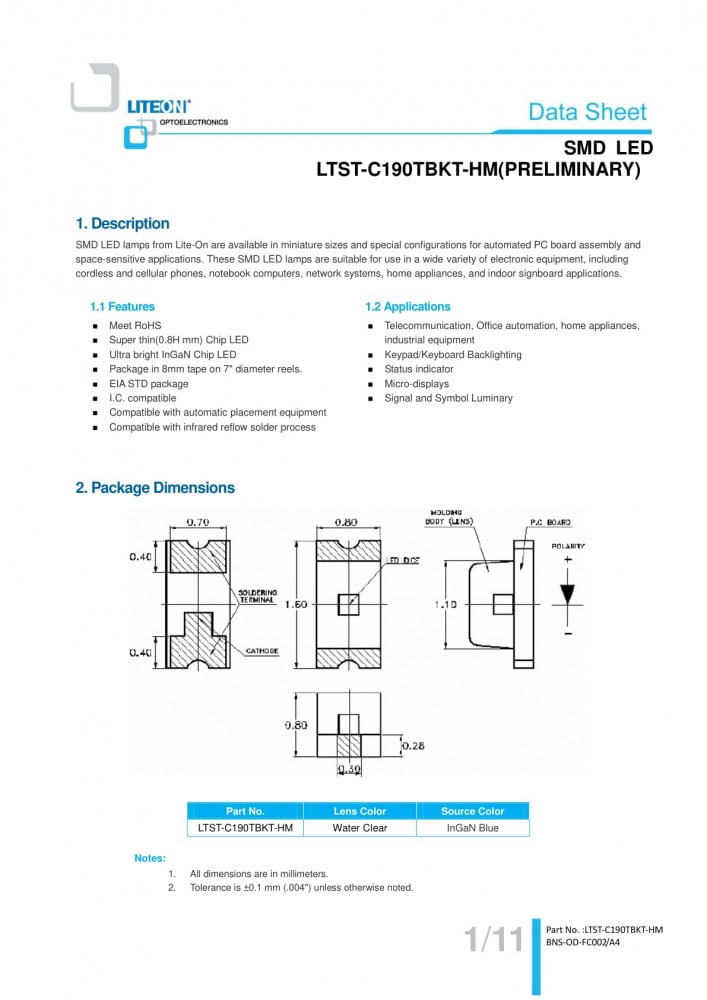 LTST-C190TBKT-HM datasheet page 2