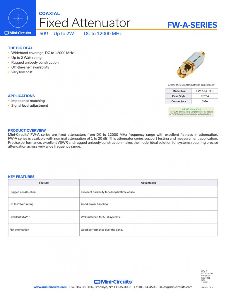 Mini-Circuits FW-10A+ technical document page 1