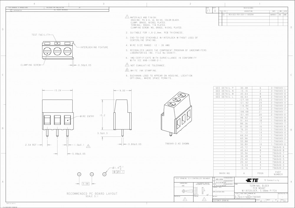 TE Connectivity 796949-6 technical drawing page 1