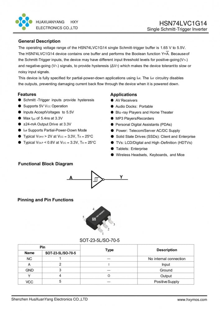 HSN74LVC1G14DBVR datasheet page 1