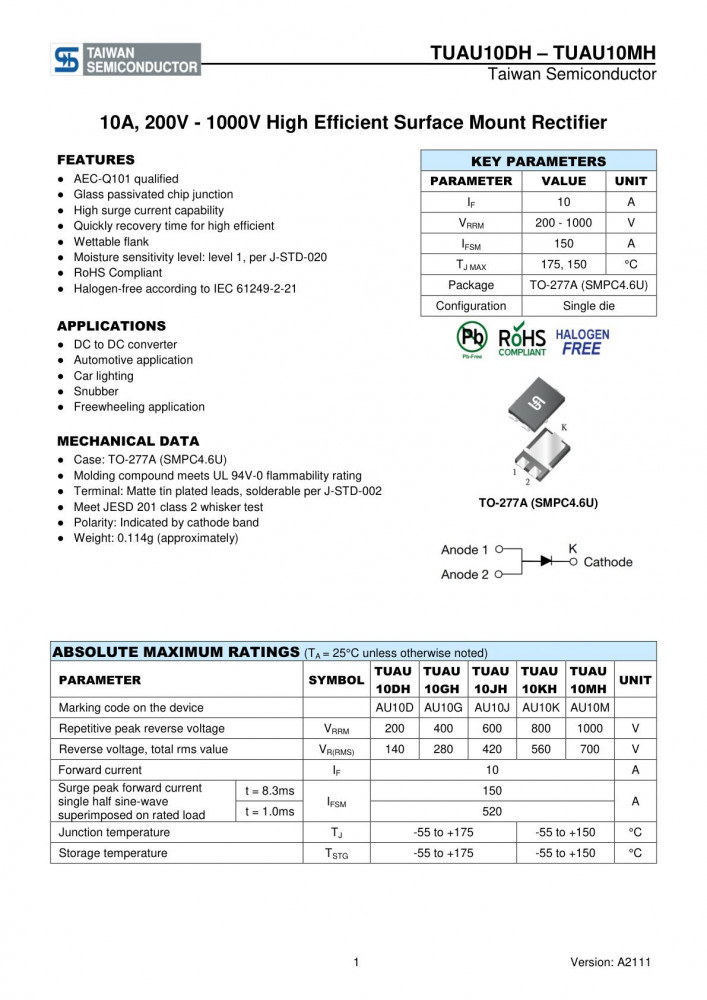 TUAU10KH datasheet page 1