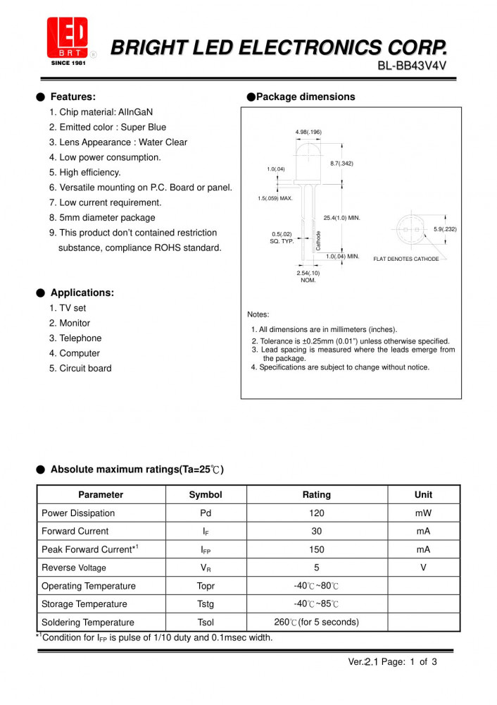 BL-BB43V4V datasheet page 1