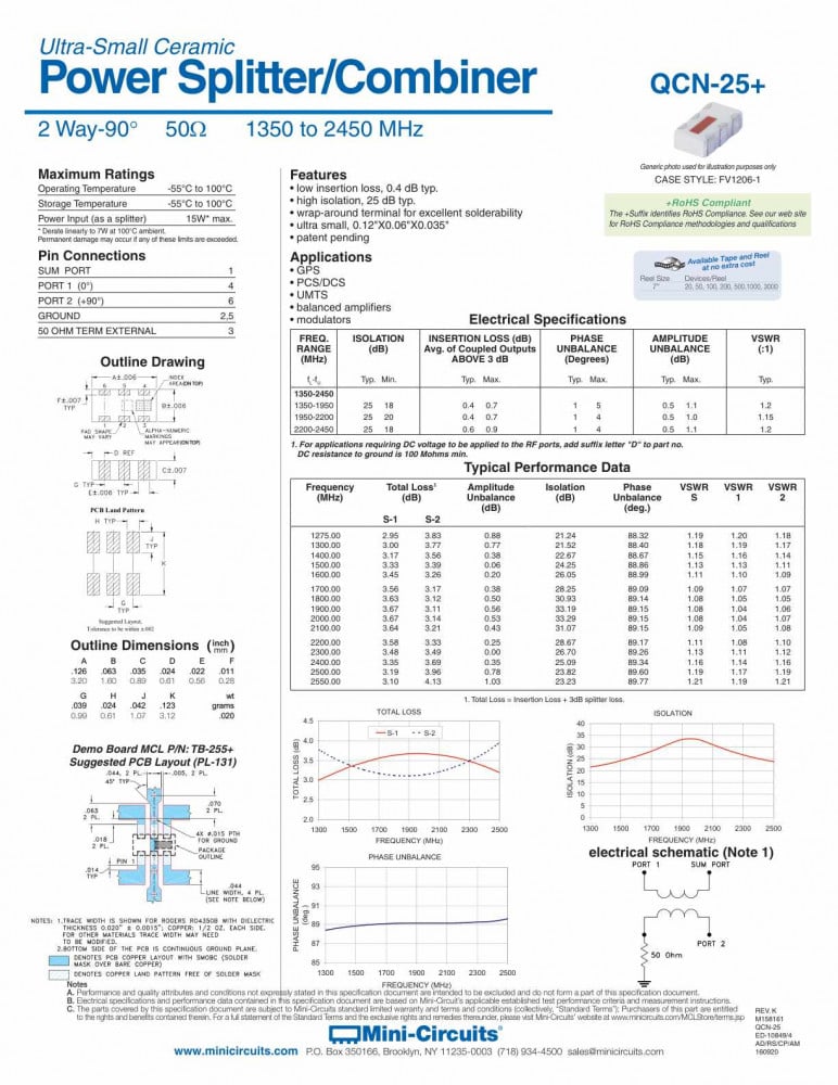 Mini-Circuits QCN-25+ technical document page