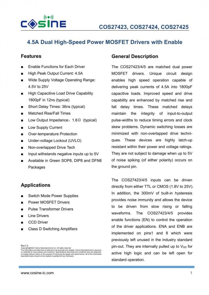 COS27424SR datasheet page 1