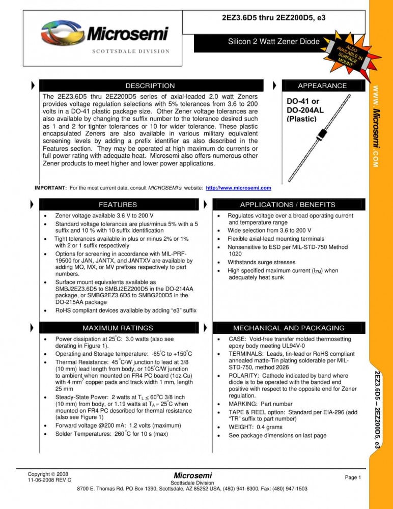 2EZ series datasheet page 1
