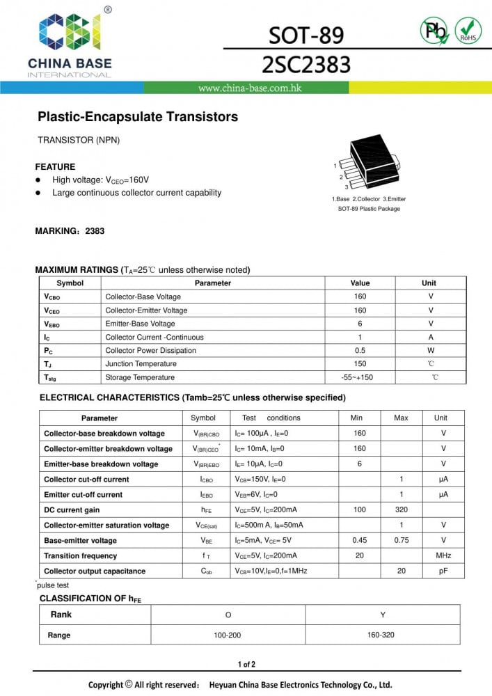 CBI 2SC2383Y datasheet page 1