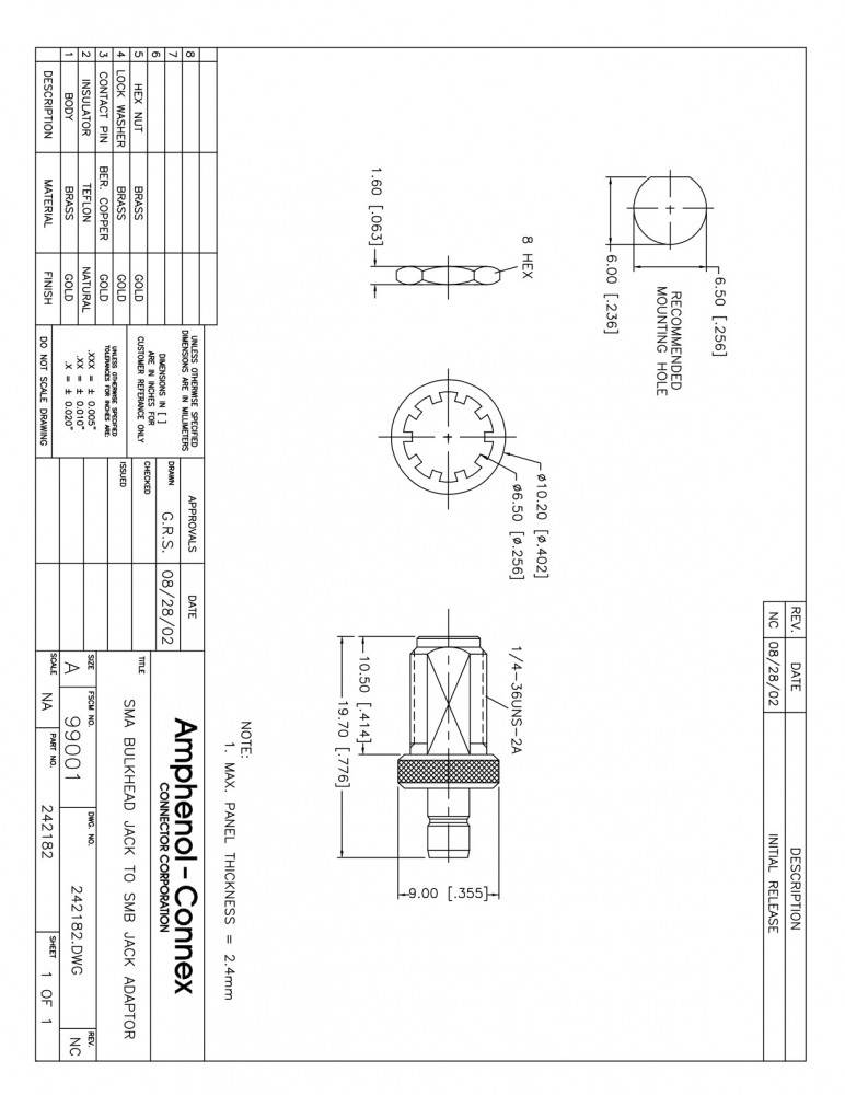 Amphenol 242182 technical drawing