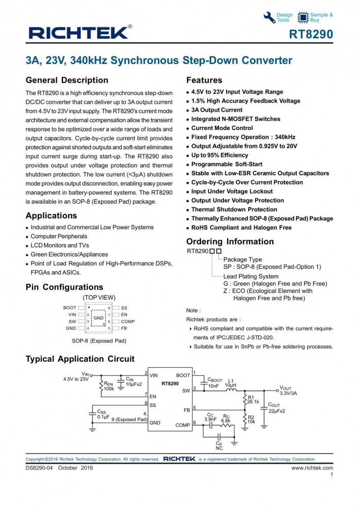 RT8290 datasheet page 1