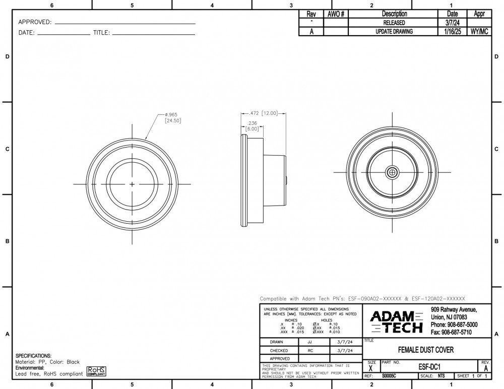 ADAM TECH ESF-DC1 female dust cover drawing preview