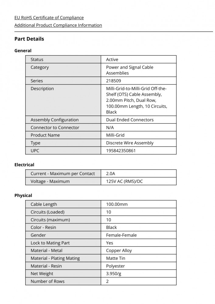 MOLEX 2185091101 product drawing, page 2