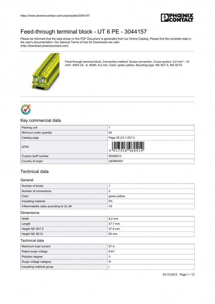 Phoenix Contact 3044157 technical document page 1