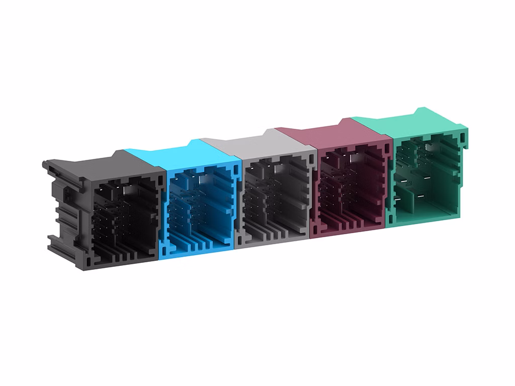 stAK50h 5 Bay Vertical Hybrid Header, 126 Circuits, Bay 1: 12 Circuits/Key 3/Purple; Bay 2: 25 Circuits/Key 2/Gray; Bay 3: 25 Circuits/Key 1/Green; Bay 4: 32 Circuits/Key 2/Blue; Bay 5: 32 Circuits/Key 1/Black; Tube