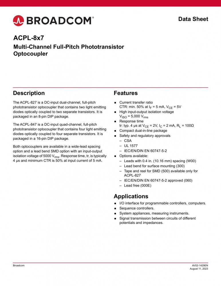 ACPL-827 datasheet page 1