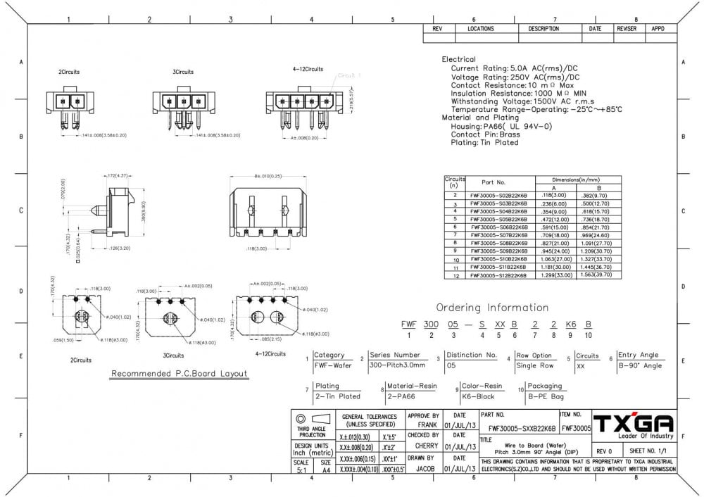 TXGA FWF30005-S08B22K6B technical document preview