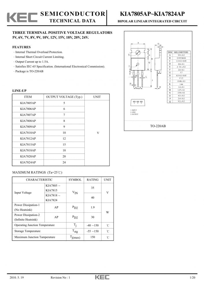 KEC KIA7809AP datasheet page 1