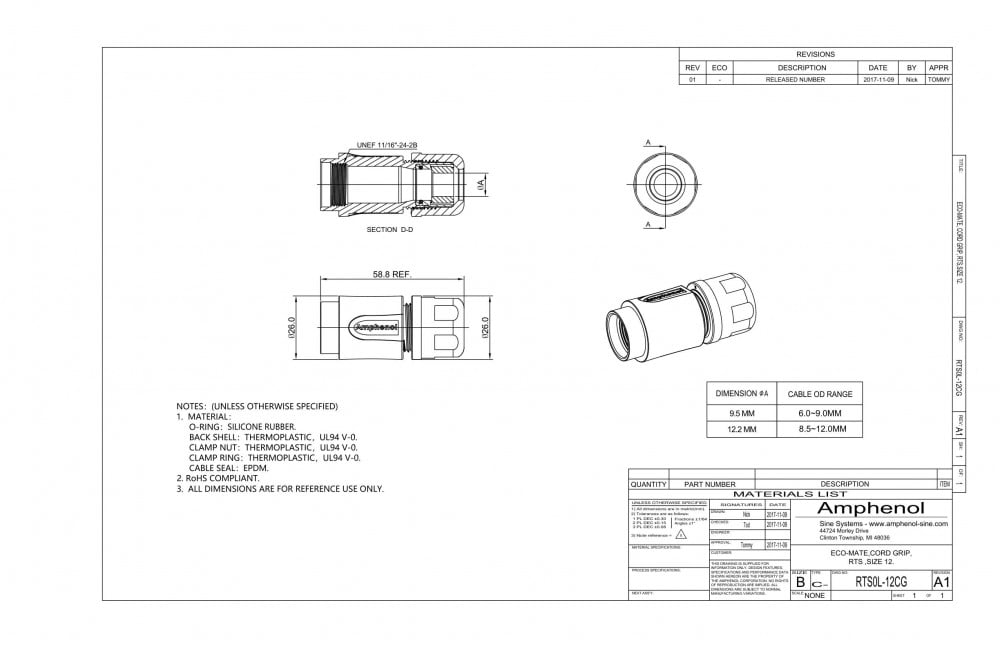 Amphenol RTS0L-12CG technical drawing