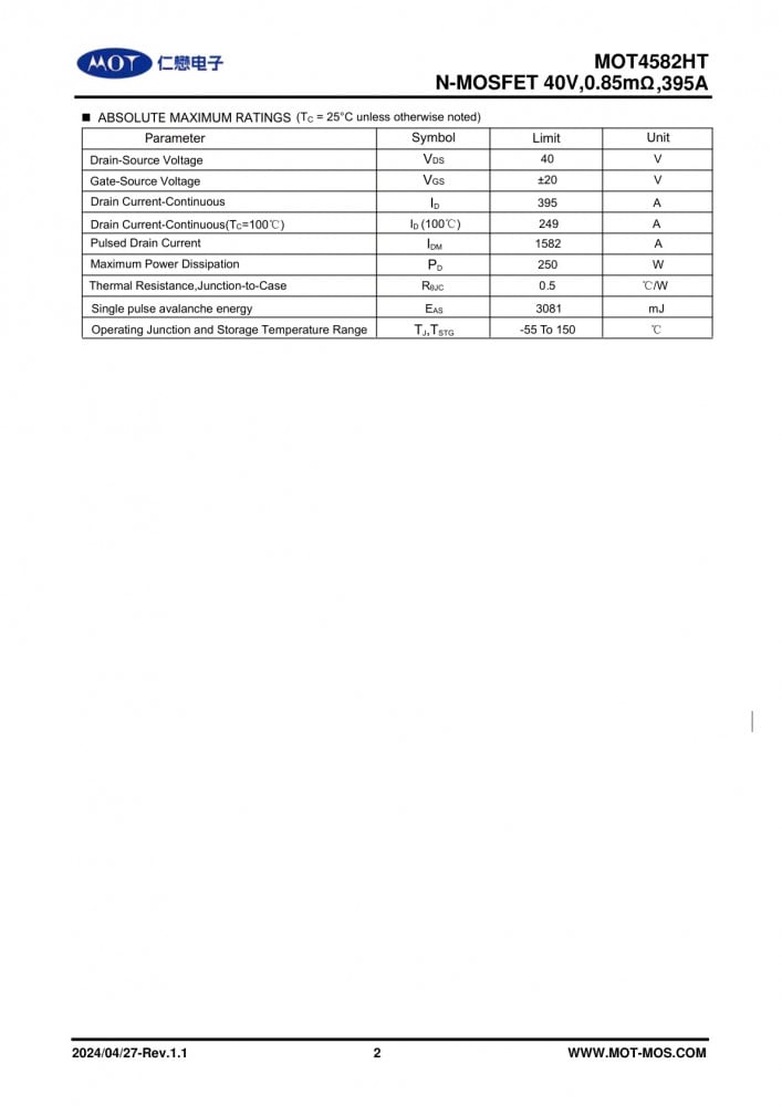 MOT4582HT datasheet page 2