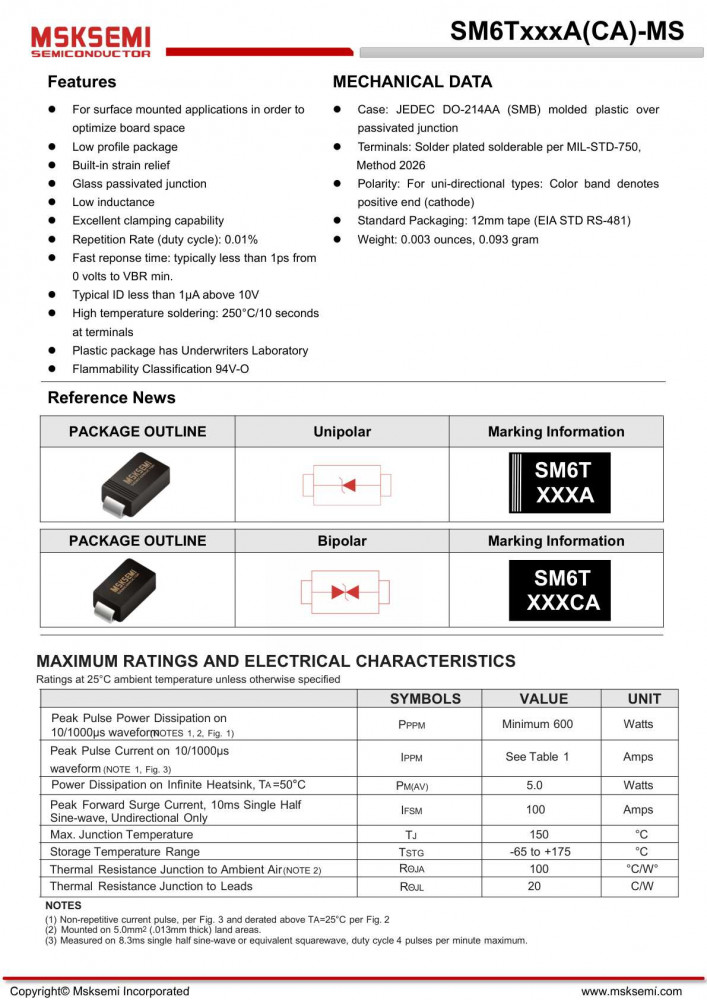 SM6T100CA-MS datasheet page 2
