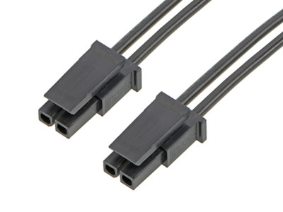 Micro-Fit 3.0 Male-to-Micro-Fit 3.0 Male Off-the-Shelf (OTS) Cable Assembly, Dual Row, 300.00mm Length, Gold (Au) Plating, 2 Circuits, Black