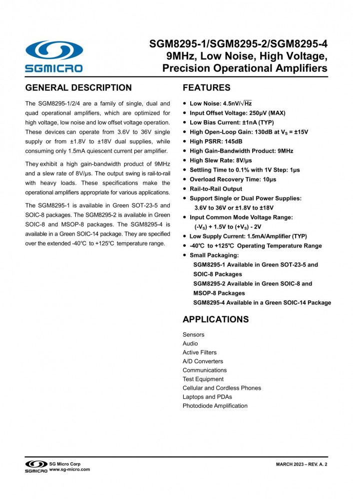 SGM8295 datasheet page 1