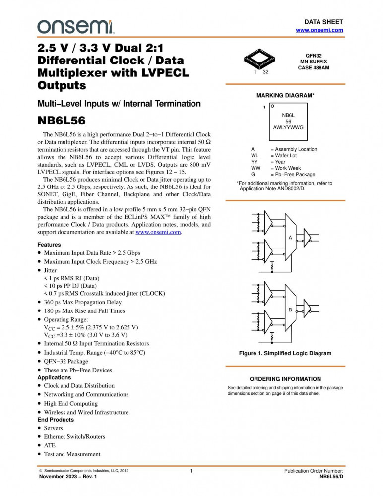 NB6L56 datasheet page 1