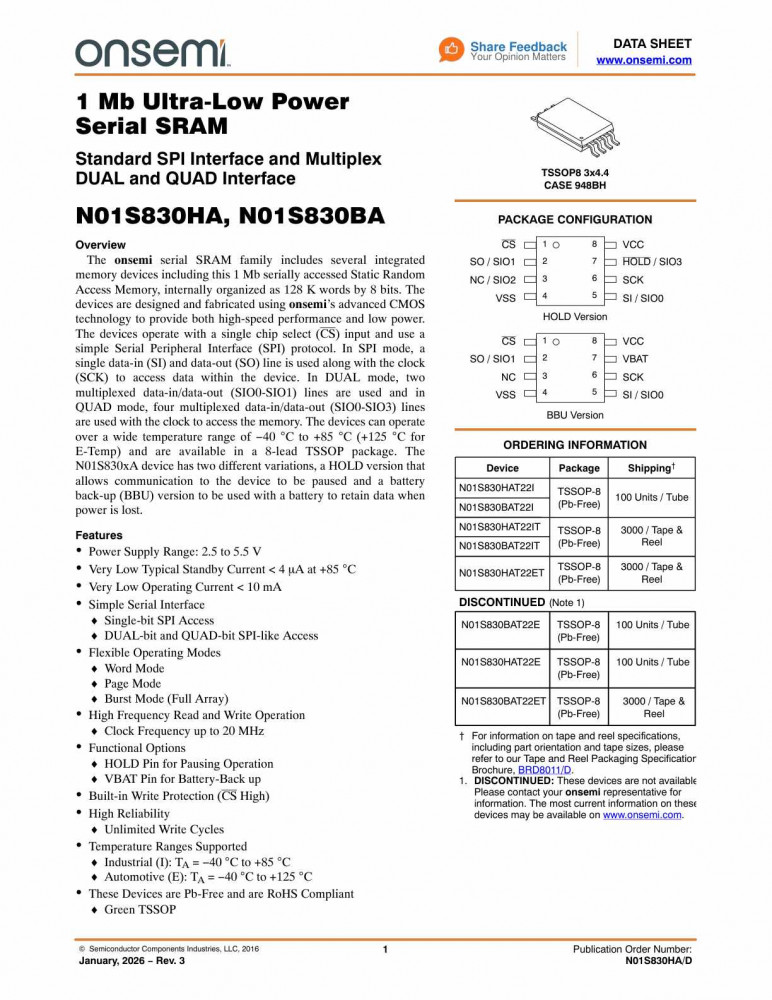 N01S830 datasheet page 1