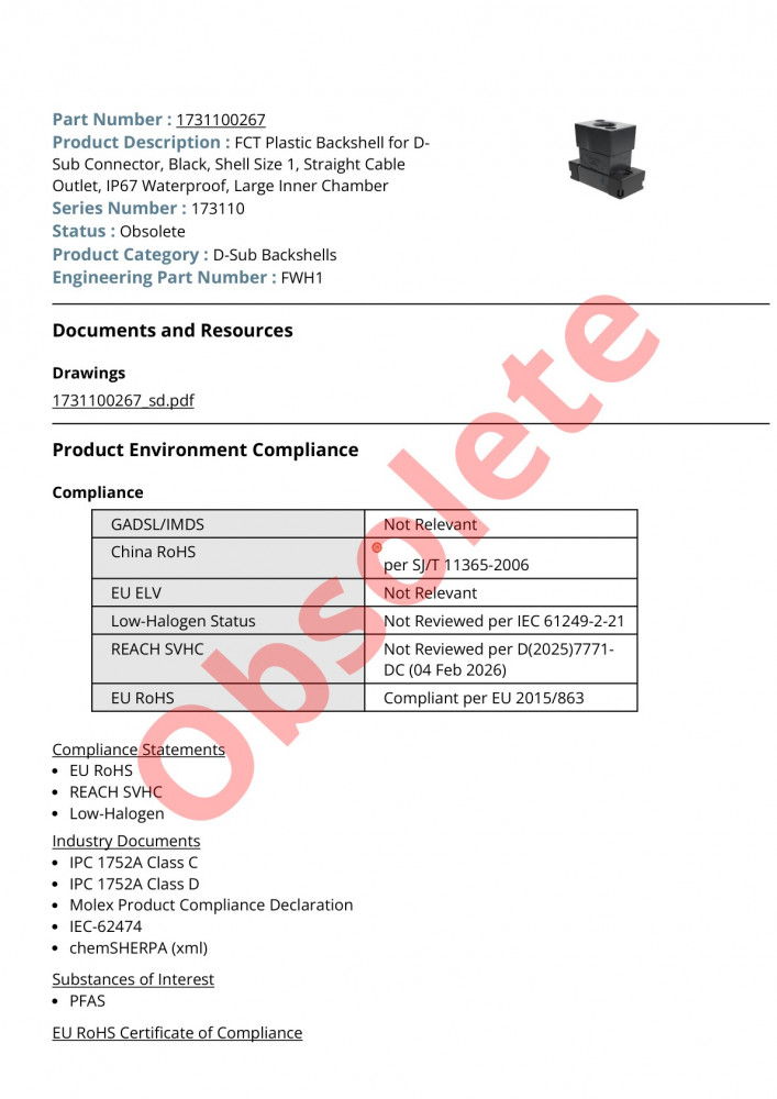 MOLEX 1731100267 product drawing, page 1