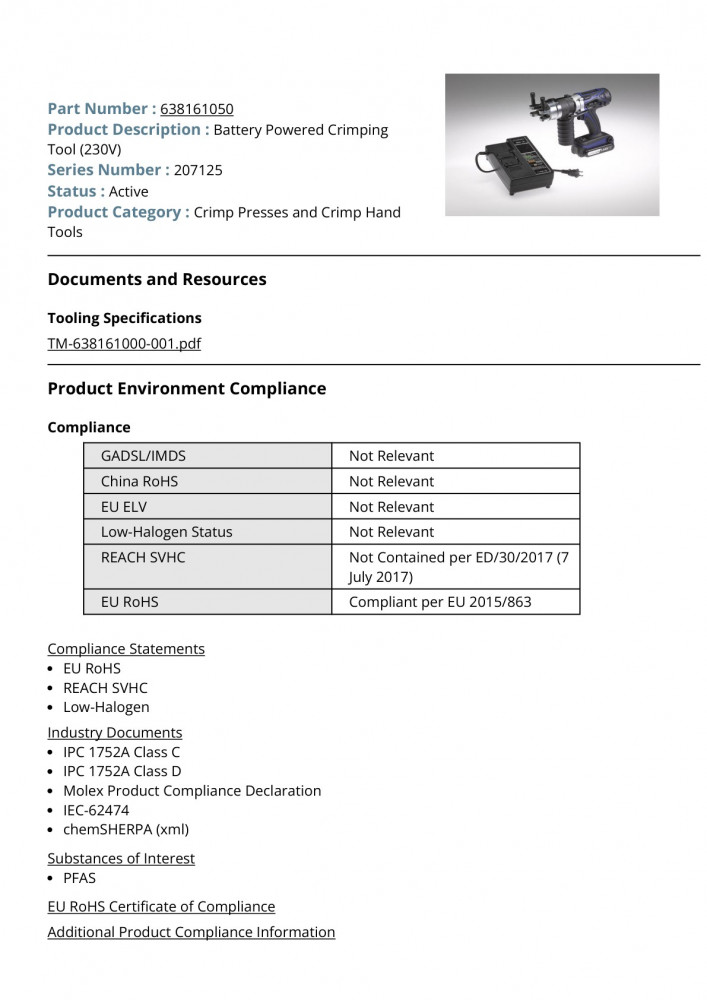 MOLEX tooling documentation page 1