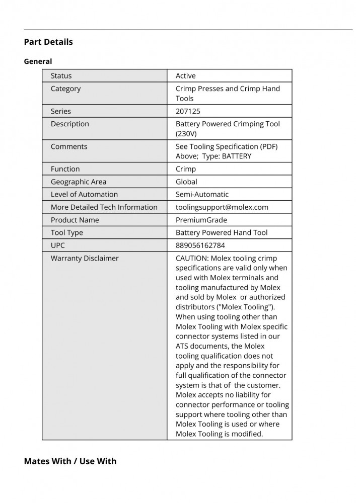 MOLEX tooling documentation page 2
