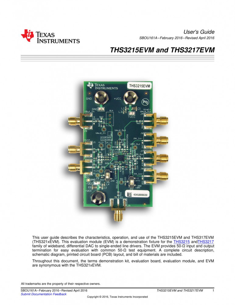 THS3217EVM technical document page 1